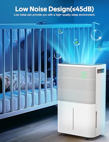 ZAFRO Dehumidifiers for Home, Bathroom, Bedroom, 45 Pints (50 Pint Under 90°F/90% RH) Dehumidifier with Auto Defrost, 4L Water Tank, 3 Colors LED Light, White
