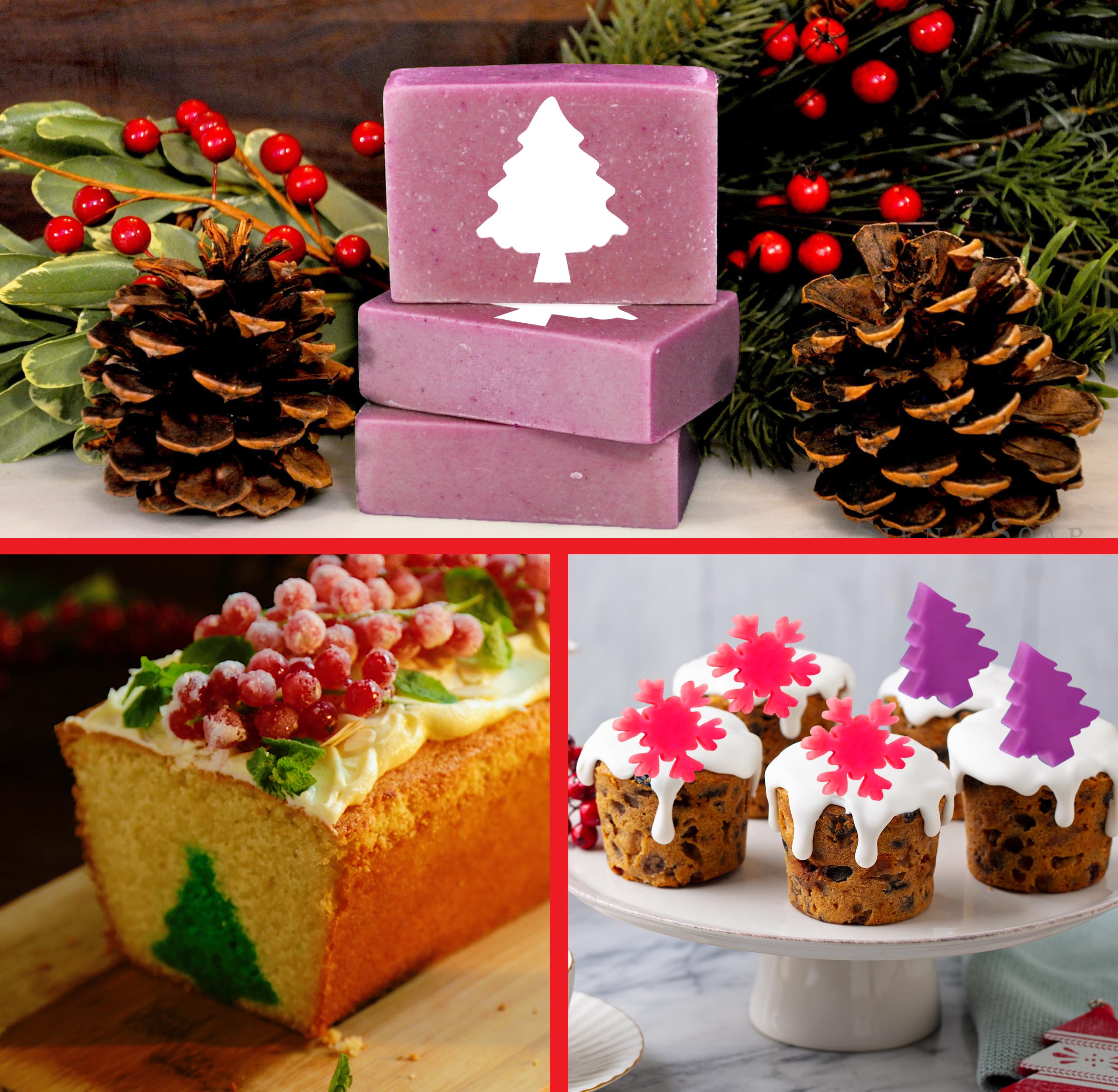 Gift Boutique Christmas Tube Column Silicone Soap Candle Mold Set of 2 Tree and Snowflake Shaped Long Tube Chocolate Candy Mold for Mousse Cake Baking Handmade Candle Mold Embed Soaps Making Supplies
