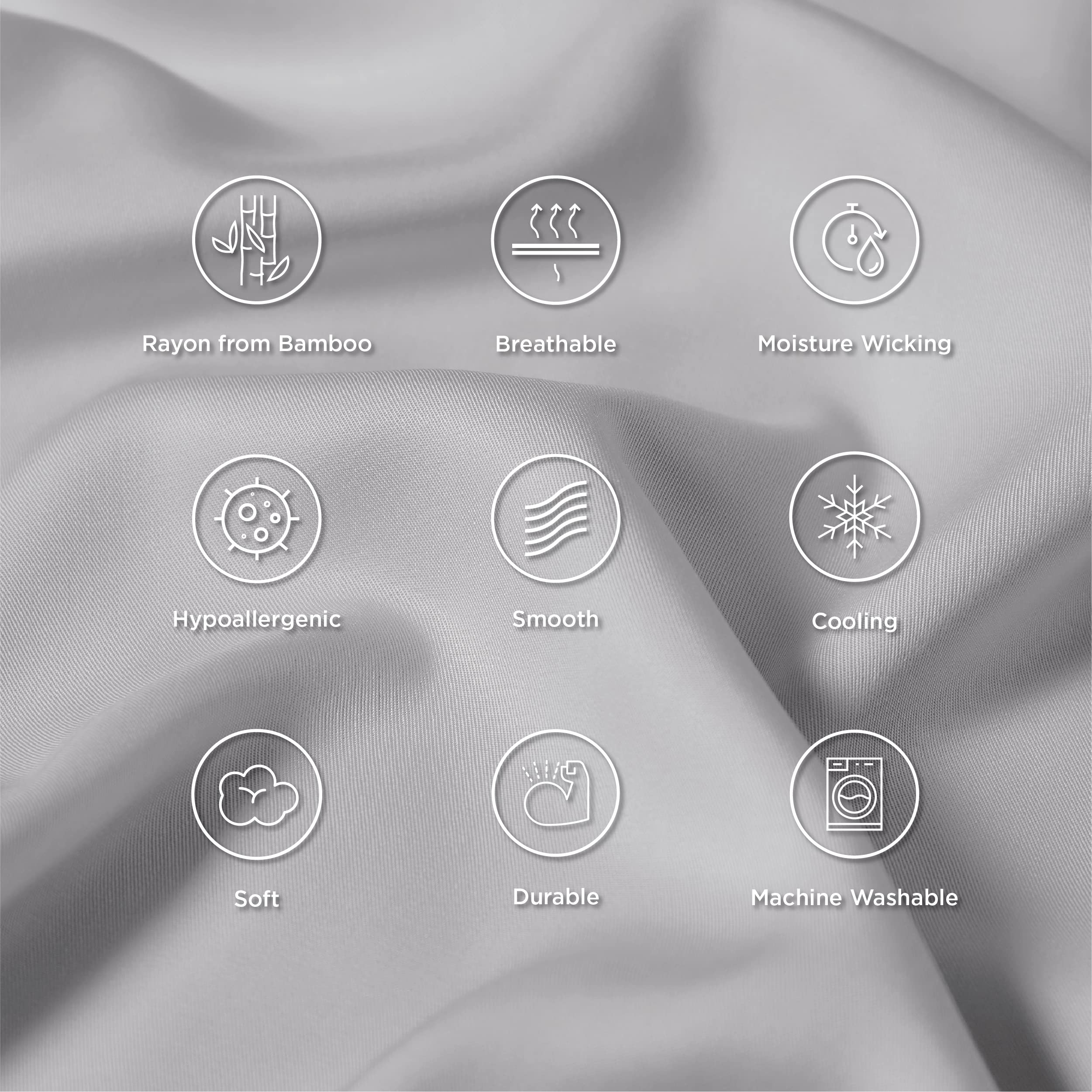 Bedsure Cooling Pillow Cases Queen Size Set of 2, Rayon Derived from Bamboo Cooling Pillowcase for Hot Sleepers, Soft & Silky Pillow Covers with Envelope Closure, Light Grey, Gifts, 20x30 Inches