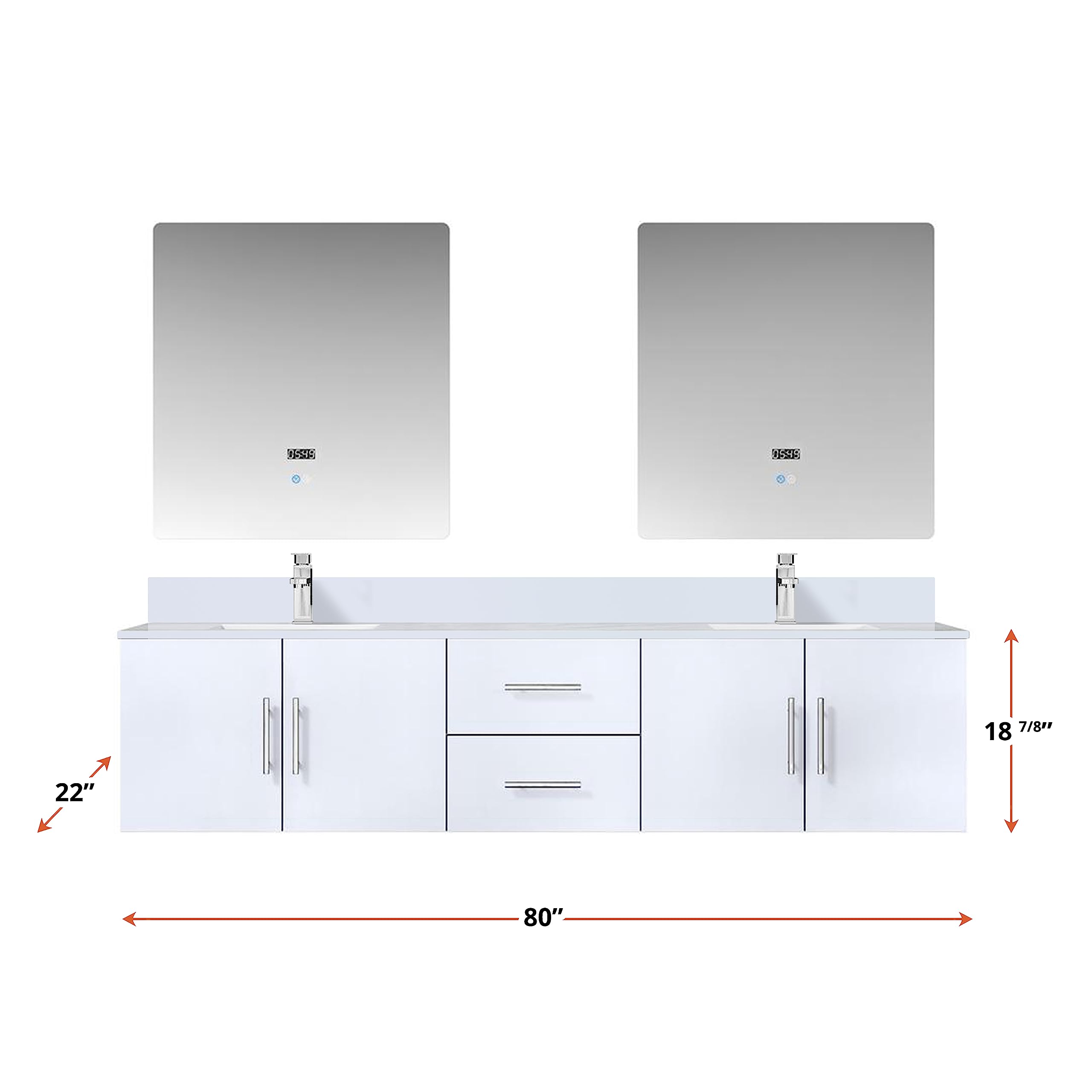 Bell+Modern Sonoma 80 in. W x 22 in. D Glossy White Double Bath Vanity and White Quartz Top