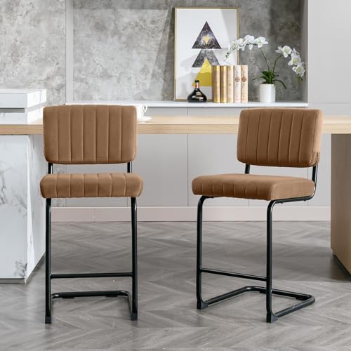 Okeysen Bar Stools Set of 2,Counter Height Bar Stools Bar Chairs,24 inch Tall Bar Stool with Back,Barstools Bar Height Set of 2,Kitchen Counter Stools Modern Velvet Bar Stools for Island Dining Party