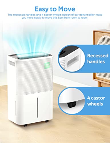 ZAFRO Dehumidifiers for Home, Bathroom, Bedroom, 45 Pints (50 Pint Under 90°F/90% RH) Dehumidifier with Auto Defrost, 4L Water Tank, 3 Colors LED Light, White