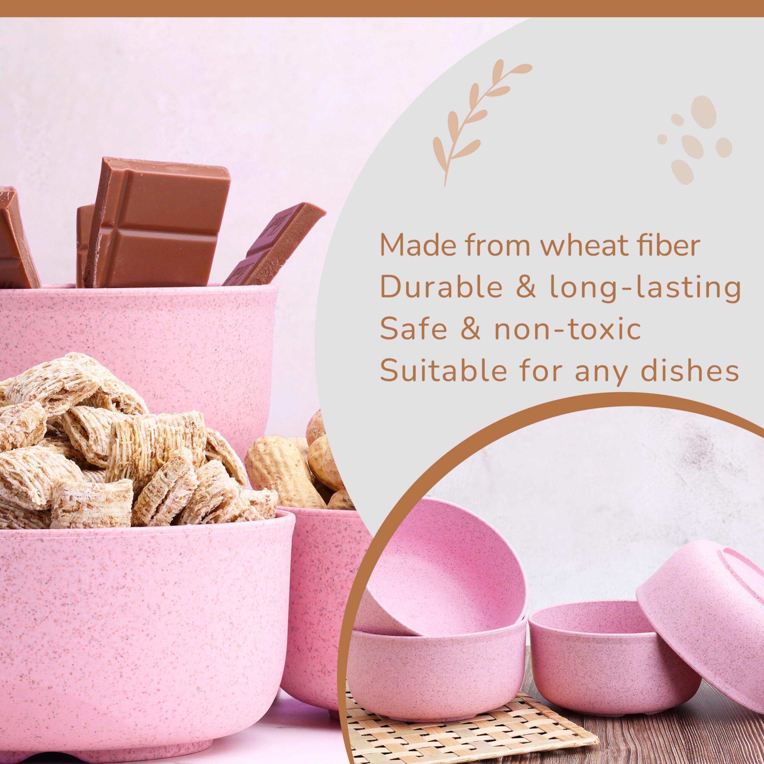 Wheat Straw Bowls Set of 4 Lightweight Reusable Plates - Microwave & Dishwasher Safe - Wheat Straw Dinnerware Sets - Cereal Bowl - Ramen Bowl Set - Soup bowls - Salad Bowl - Fruit Bowl