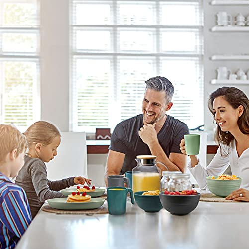 Shopwithgreen Plastic Dinnerware Sets (16PCS) - Lightweight & Unbreakable Dinnerware Set - Microwave Safe Plates Set, Bowls, Cups Mugs, Service for 4, Great for Kids & Adult (Round)