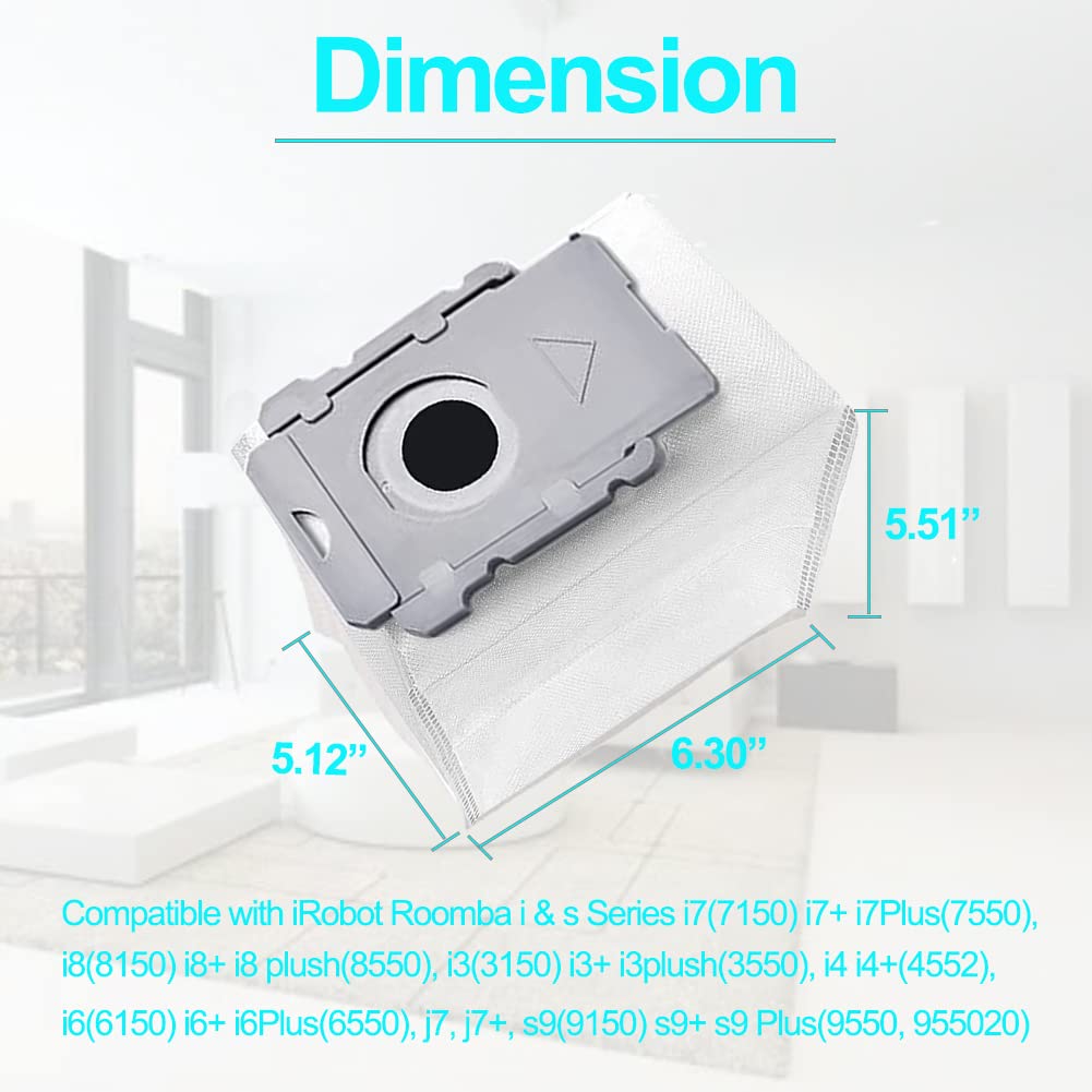 12 Packs Vacuum Bags for iRobot Roomba i3, i3+, i4, i4+, i6, i6+ i7, i7+, i7Plus, i8, i8+, j7, j7+, s9, s9+, s9Plus, i and s Series Clean Base Automatic Dirt Disposal Bags