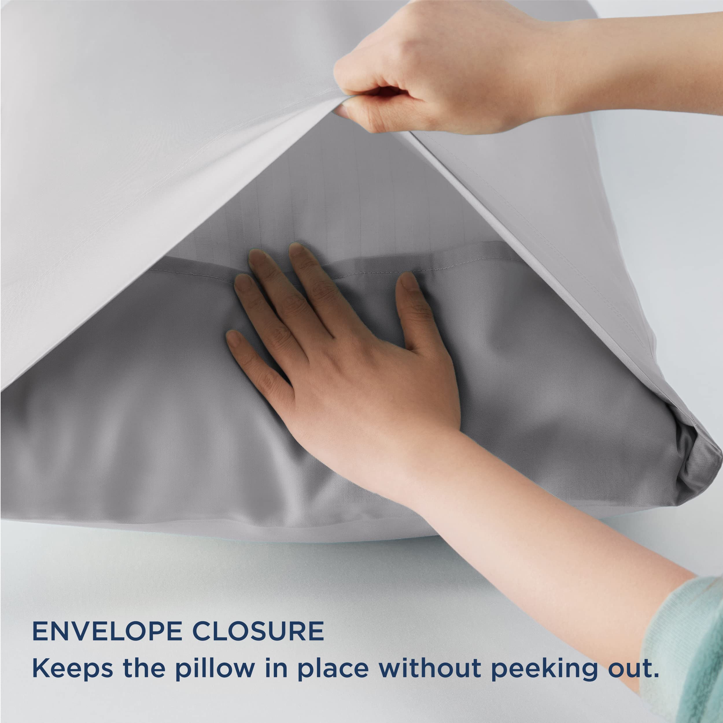 Bedsure Cooling Pillow Cases Queen Size Set of 2, Rayon Derived from Bamboo Cooling Pillowcase for Hot Sleepers, Soft & Silky Pillow Covers with Envelope Closure, Light Grey, Gifts, 20x30 Inches