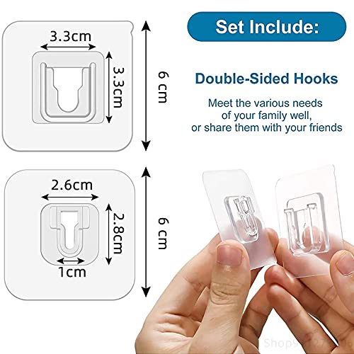 vilihkc 40pcs(20set) Double-Sided Self-Adhesive Wall Hooks Heavy Duty Hooks Multi-Purpose Transparent Adhesive Hooks for Bathroom and Kitchen, Waterproof and Oil-Proof 13.2lb/6kg(Max)