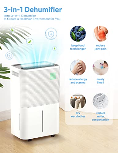 ZAFRO Dehumidifiers for Home, Bathroom, Bedroom, 45 Pints (50 Pint Under 90°F/90% RH) Dehumidifier with Auto Defrost, 4L Water Tank, 3 Colors LED Light, White