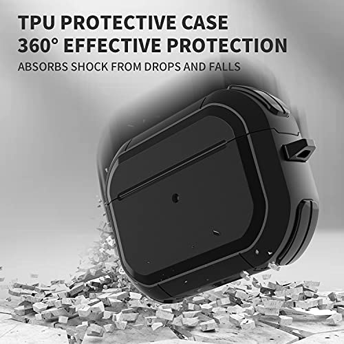 Winproo Armor Airpods Pro Case Cover with Keychain, Military Hard Shell Full-Body Shockproof Protective Case Skin for Airpods Pro [Black]