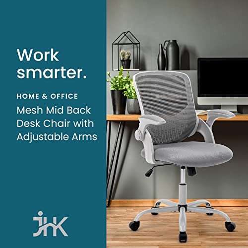 Office Chair, Desk Chairs Mesh Computer Desk Chair with Wheels Ergonomic Office Chair Height Adjustable Swivel Task Chair with Mid Back, 90° Flip-up Arms and Lumbar Support, Grey