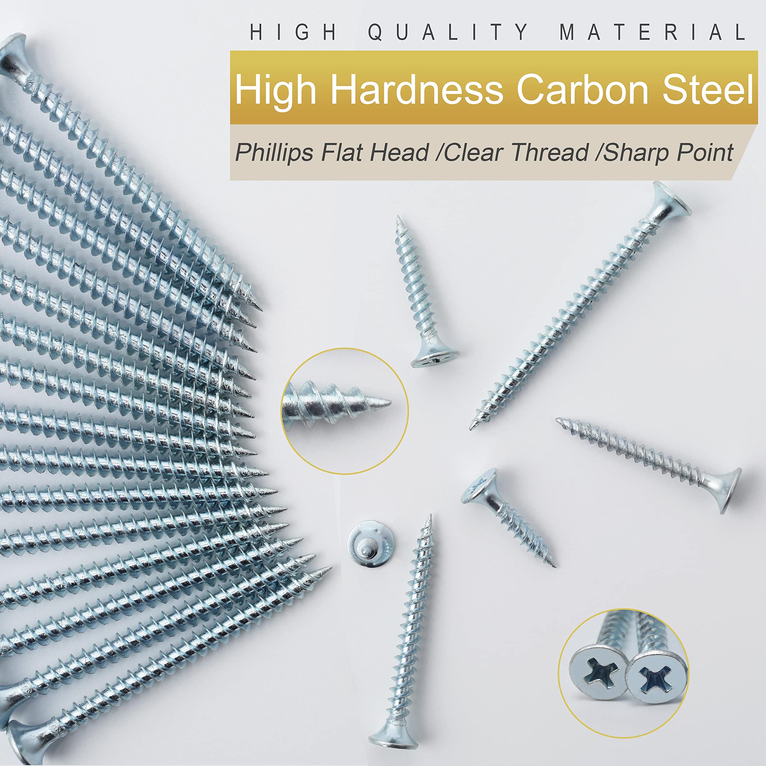 JEGONFRI High Hardness Wood Screws Assortment Kit, 209 pcs, Phillips Drive Flat Head, Wood Screws, Screws, Drywall Screws, Assorted Screws, Screws Set, 6 Sizes (2”,1-1/2”,1-1/4”,1”,3/4”,1/2”)