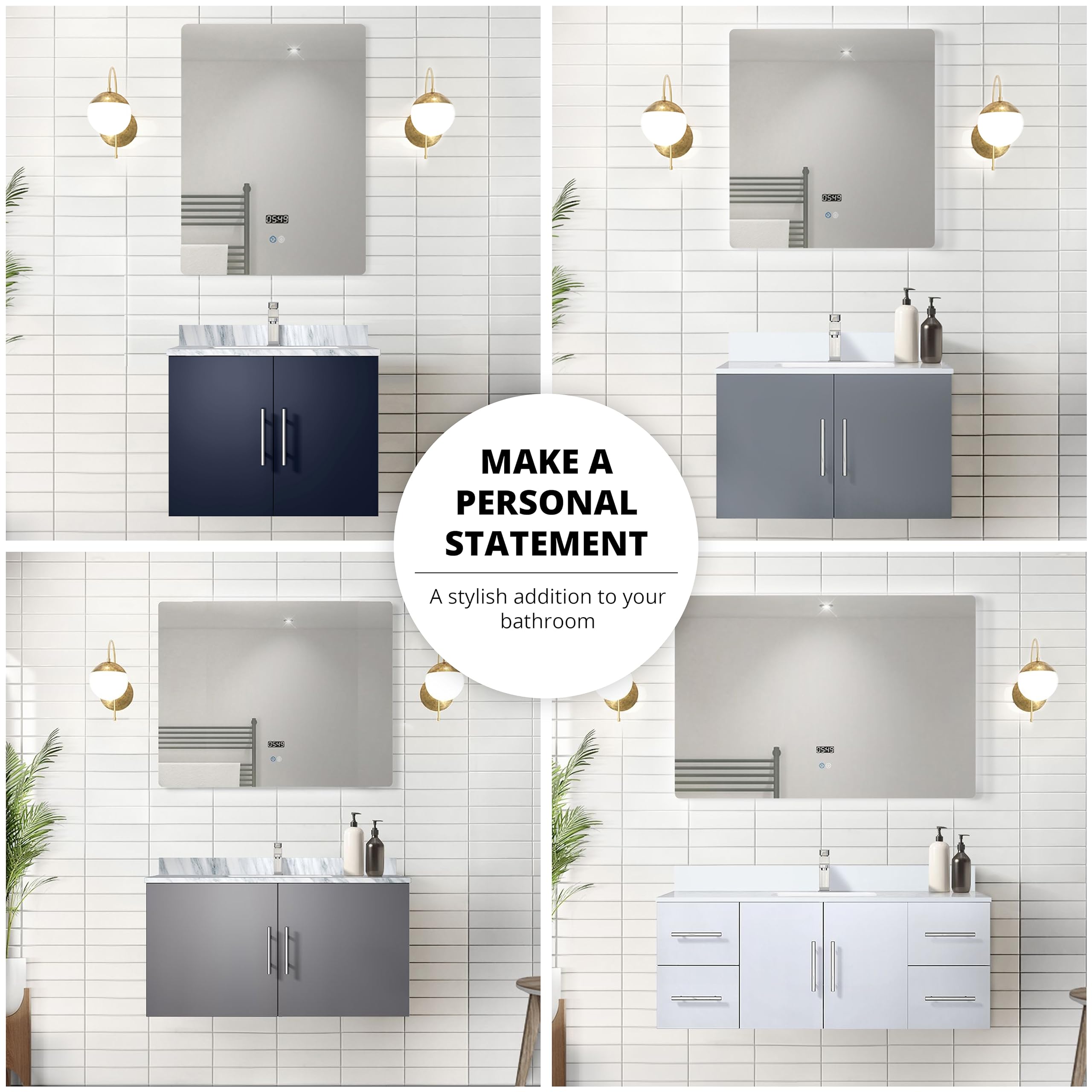 Bell+Modern Sonoma 80 in. W x 22 in. D Glossy White Double Bath Vanity and White Quartz Top