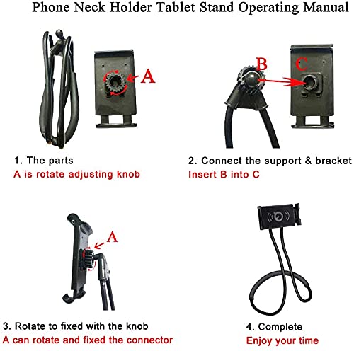 Lazy Cell Phone Mount Hanging on Neck, Hsxxf 360 Rotating Neck Holder DIY Flexible Mount Stand Multiple Functions Flexible Lazy Bracket for Phone (Black)