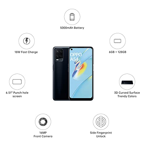 OPPO A54 CPH2239 Dual SIM 128GB ROM + 6GB RAM Factory Unlocked 4G/LTE Smartphone (Crystal Black) - International Version