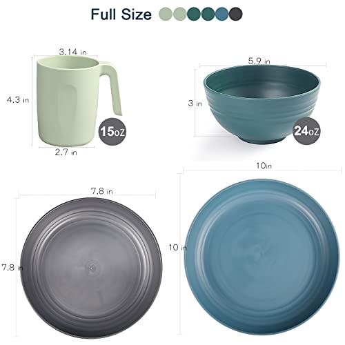 Shopwithgreen Plastic Dinnerware Sets (16PCS) - Lightweight & Unbreakable Dinnerware Set - Microwave Safe Plates Set, Bowls, Cups Mugs, Service for 4, Great for Kids & Adult (Round)