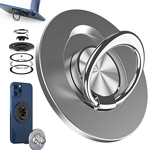 Aporia - Compatible for MagSafe Phone Ring Holder for iPhone 14 13 12 Mini Pro Max Plus Finger Ring Grip Stand | Removable Detachable Metal Gripper (Silver)