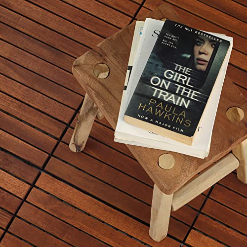 Wood Interlocking Flooring Tiles (Pack of 10, 12" x 12"), Solid Wood Acacia Deck Tiles Interlocking, Patio Tiles Outdoor Interlocking Waterproof All Weather (9 Slat, Dark Brown Color)