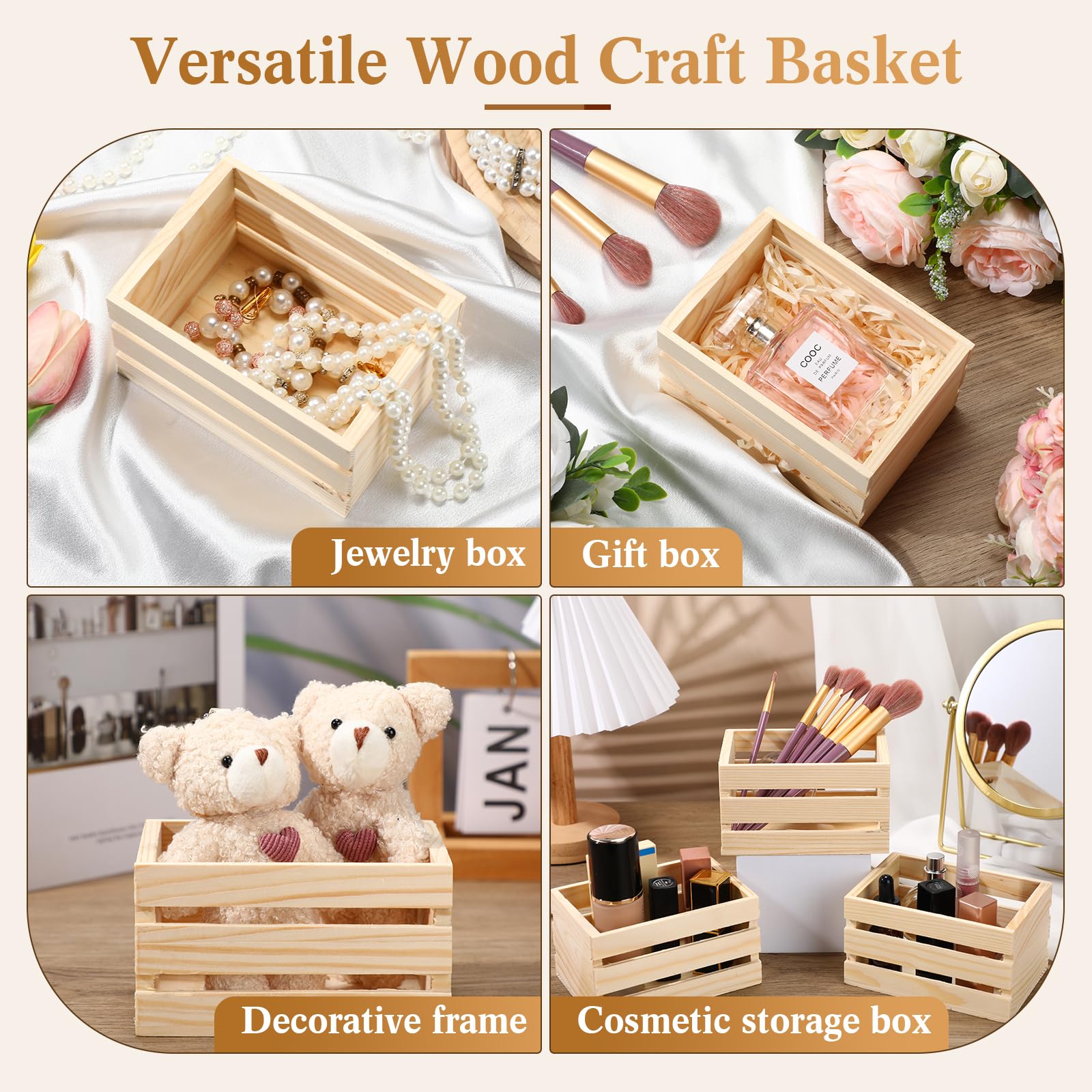Roowest Small Wooden Crates 5" Craft Nesting Wood Basket Unfinished Storage for Display Storage Decor DIY Milk Wine Towel Toys Retail Art Craft Home Bathroom(24 Pcs)