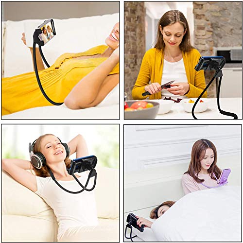 Lazy Cell Phone Mount Hanging on Neck, Hsxxf 360 Rotating Neck Holder DIY Flexible Mount Stand Multiple Functions Flexible Lazy Bracket for Phone (Black)