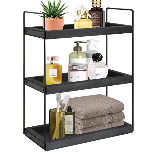 3 Tier Bathroom Counter Organizer, Wood Bathroom Organizer Countertop Storage Shelf, Bathroom Trays for Counter, Standing Rack Skincare Organizer Cosmetic Holder, Kitchen Spice Rack Bathroom Decor