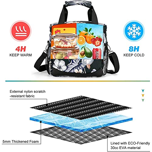 SARHLIO Insulated Lunch Bag for Women Men Reusable Lunch Box with Padded Adjustable Shoulder Strap Large Wide-Open Leakproof Cooler Tote Bag for Office Work School Picnic Beach(BPK01B)