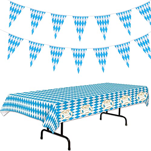 DmHirmg Decorations for Oktoberfest, 66 Feet Pennants Banners and TableCover for Oktoberfest,Flag Banner for Oktoberfest , Garland for Oktoberfest Bavarian German Party (2 Pack Flag+1 TableCover)