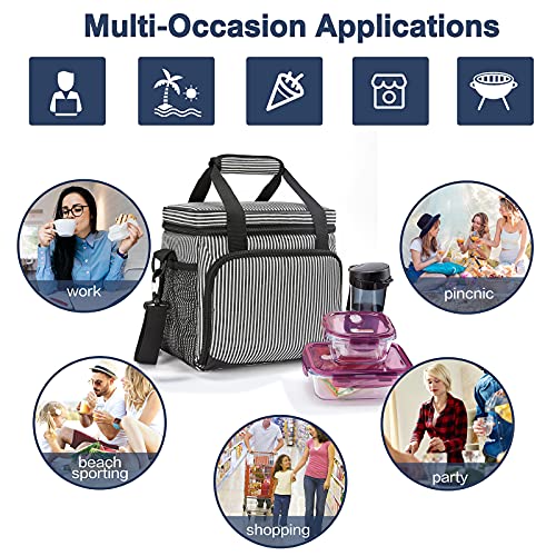 MOV COMPRA 15L Insulated Lunch Bags for Men, Leakproof Lunch Box for Adults, Mens Lunchbox for Work,Picnic,Camping. (24-Can(Stripe))