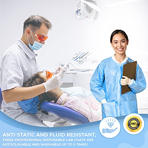 MEDICAL NATION Pack of 10 Disposable Lab Coats - Blue - Durable SMS Knee Length Lab Coat Unisex, Comfortable and Easy to Wear Labcoat, For Hospitals, Pharmacies, Laboratories, Dental Clinics - MEDIUM