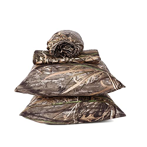 VISI-ONE Microfiber Shadow Grass Habitat King Sheet Set Lightweight Camouflage Sheet Set with Pillow Case - Soft and Cozy 4 Piece Bed Sheet Set with 13 Inch Deep Pocket - (78 x 80 Inches)