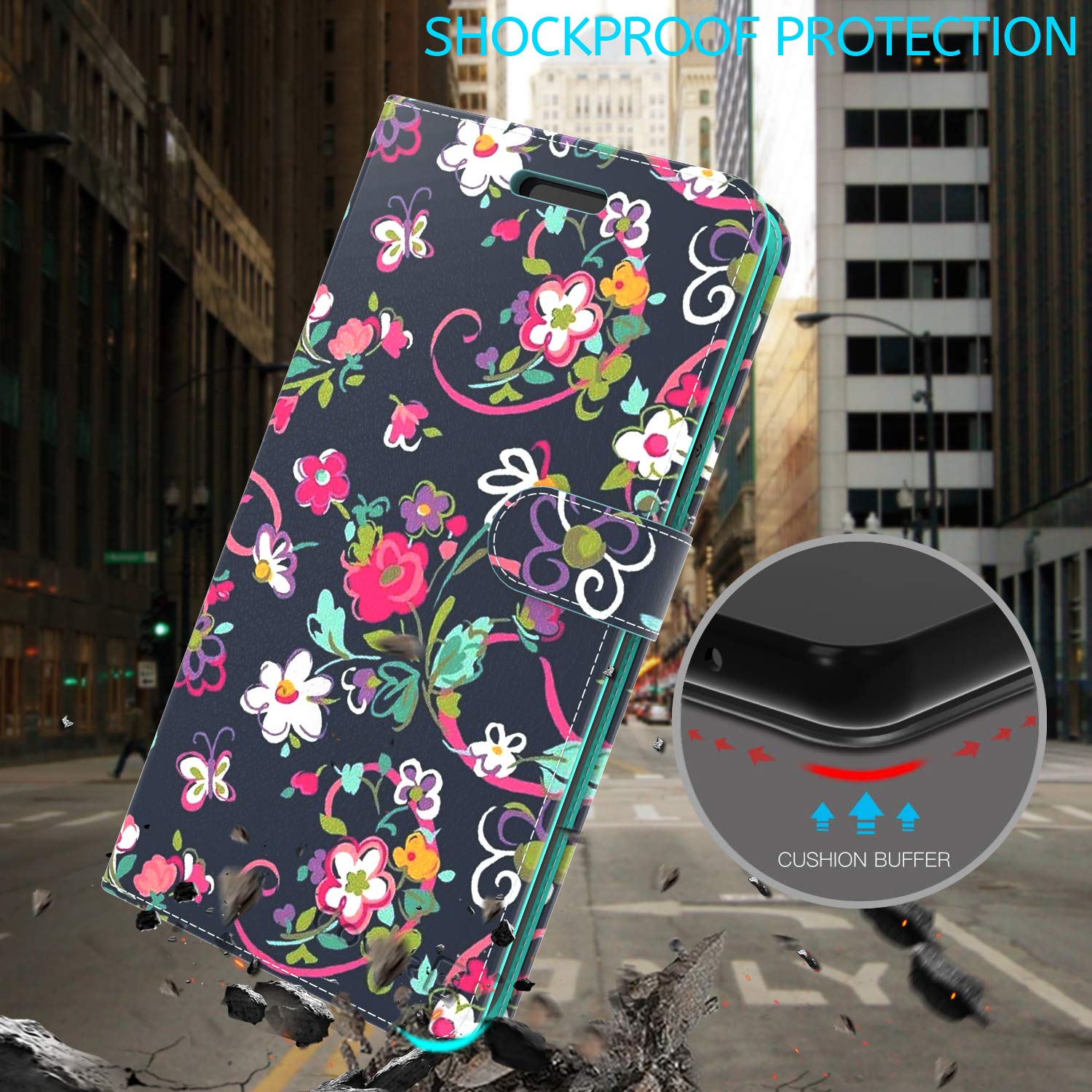 CoverON Pouch Compitable with Samsung Galaxy S23 Wallet Case for Women, RFID Blocking Flip Folio Stand Vegan Leather Floral Cover Sleeve Card Slot for Samsung Galaxy S23 Phone Case - Flower
