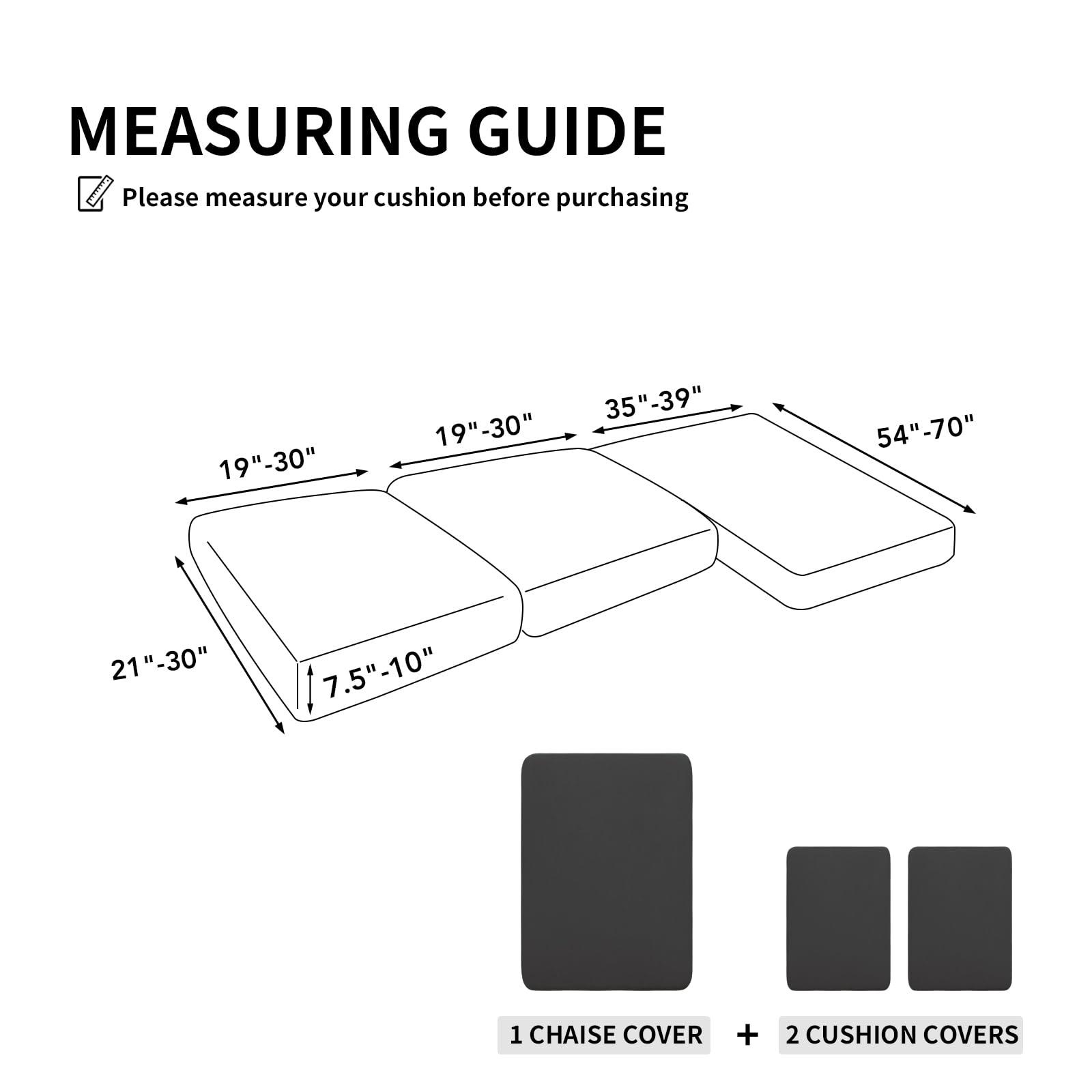 Easy-Going 100% Waterproof 3 Pieces Couch Cushion Covers for Sectional Sofa Left/Right L Shape Chaise Lounge Sofa Seat slipcover Anti-Slip Sofa Cover (2 Seater + 1 Chaise, Dark Gray