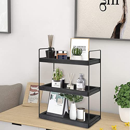 3 Tier Bathroom Counter Organizer, Wood Bathroom Organizer Countertop Storage Shelf, Bathroom Trays for Counter, Standing Rack Skincare Organizer Cosmetic Holder, Kitchen Spice Rack Bathroom Decor