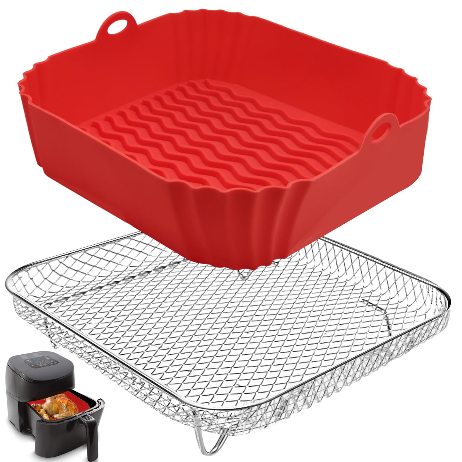 Air Fryer Liner Silicone, 8 Inch Square Reusable Heat Resistant Food Grade Silicone Air fryer Pots Inserts Baskets Bowl Accessories for COSORI Instant Vortex 4 to 10 QT Air Fryer Oven Microwave