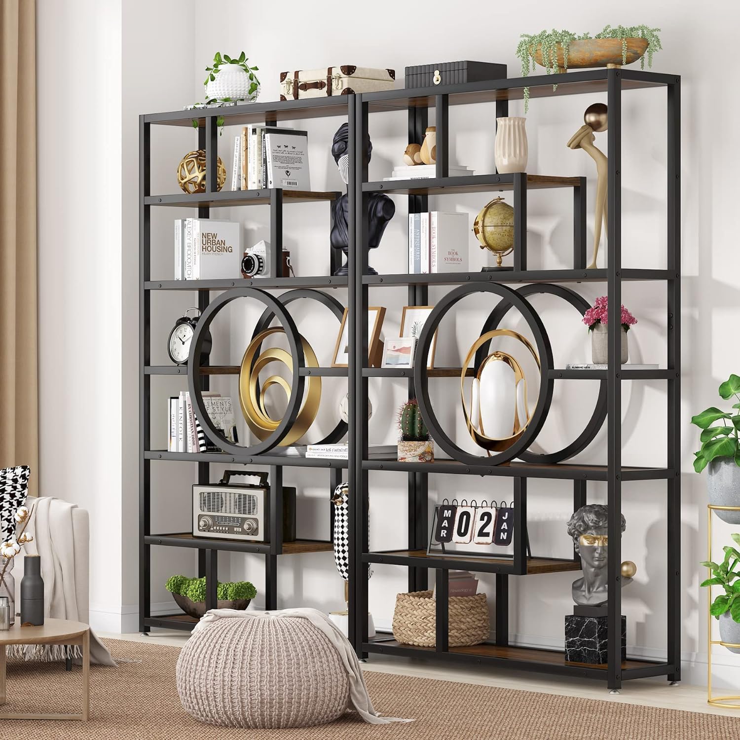 Tribesigns 2PCS 72 Inch Bookshelf Geometric Bookcase, 8-Tier Industrial Book Shelf with 11 Open Shelving Units, Etagere Bookshelves Display Stand Storage Shelves for Office, Living Room