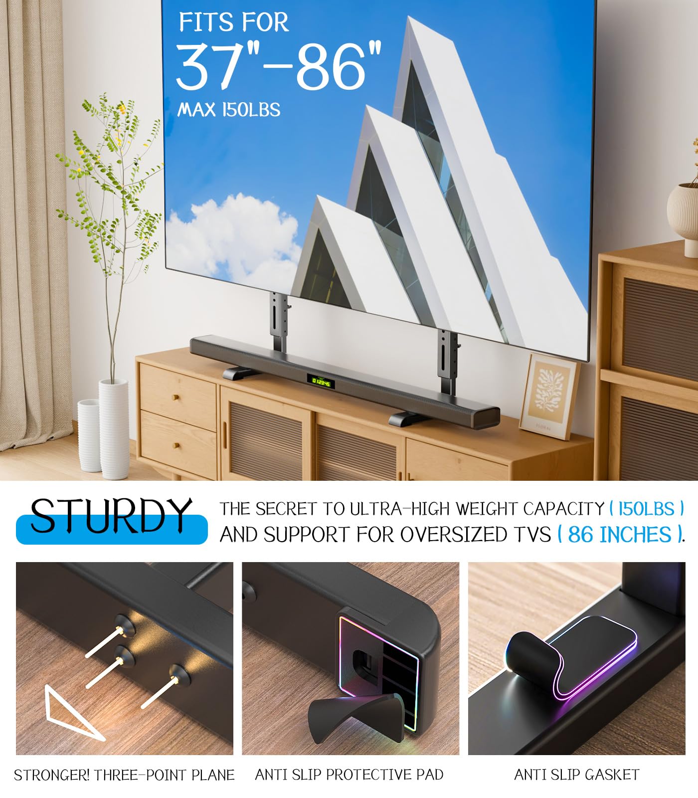 Universal TV Stand, Table Top TV Stand Base Replacement for Most 37 to 86 Inch LCD LED TVs, 7 Height Adjustable TV Legs with Cable Management Hold up to 150lbs, Max VESA 800x600mm, Black AX10TB01