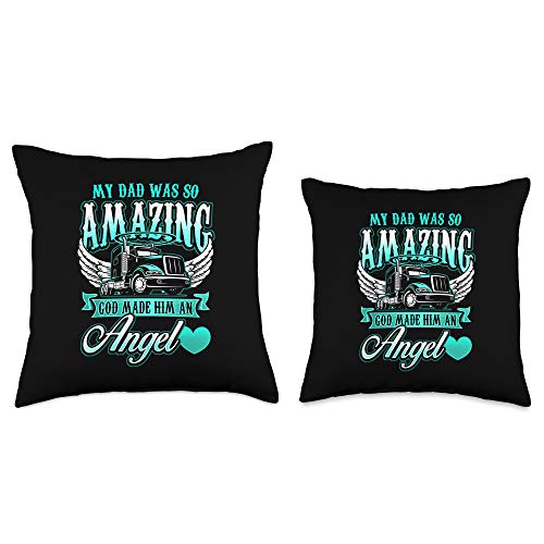 Truck Driver Dad Gift Company NYC God Made My Dad an Angel Truck Driver Father Memorial Throw Pillow, 16x16, Multicolor