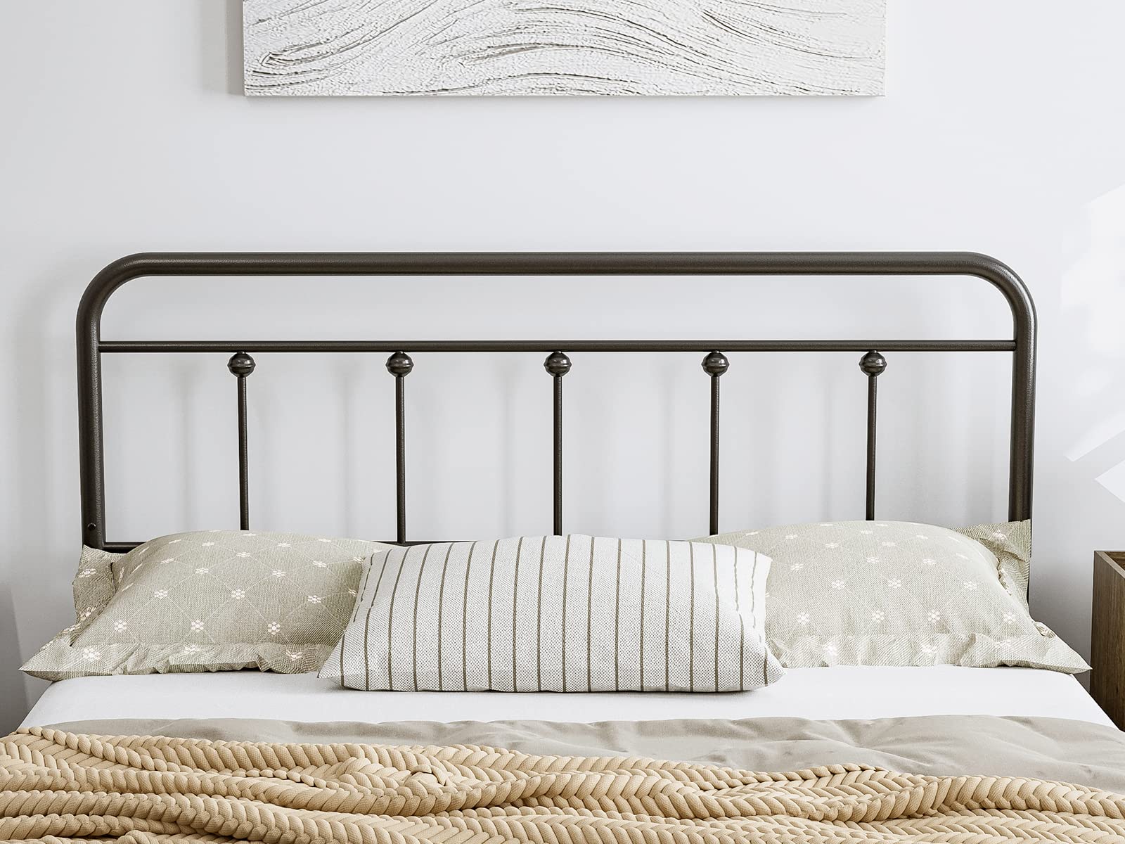 IKIFLY Metal Queen Size Headboard, Adjustable Height, Farmhouse Victorian Style, Easy Assembly, Steel Headboard Only for Bedroom, Black