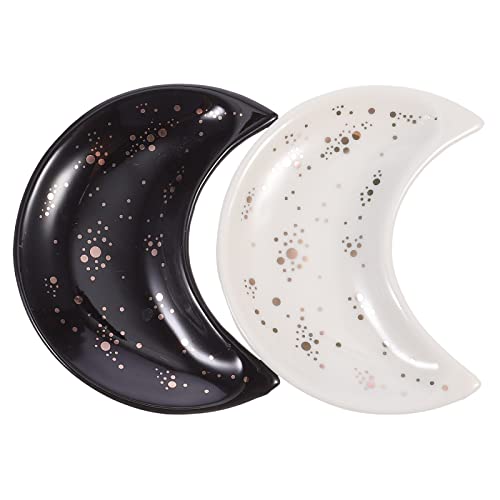 VOSAREA 2Pcs Moon Tray Crystal Holder Ceramic Jewelry Tray Tea Serving Tray Dishes Dessert Fruit Snack Plate Jewelry Organizer for Home Kitchen Hotel Guest Room