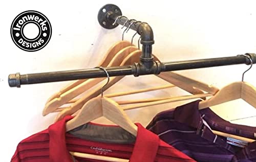 Ironwerks Designs 20" Urban Industrial Pipe Wall Rack - Clothing Rack, Closet Organization, Retail Display, Black