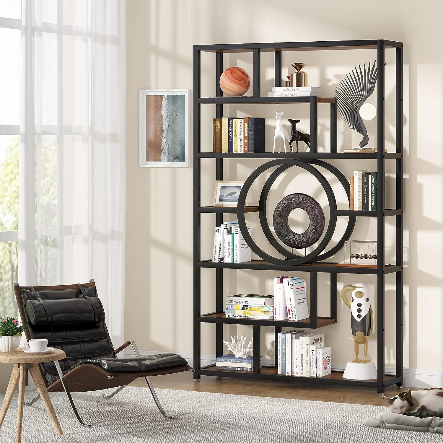 Tribesigns 2PCS 72 Inch Bookshelf Geometric Bookcase, 8-Tier Industrial Book Shelf with 11 Open Shelving Units, Etagere Bookshelves Display Stand Storage Shelves for Office, Living Room