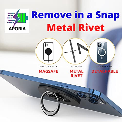 Aporia - Compatible for MagSafe Phone Ring Holder for iPhone 14 13 12 Mini Pro Max Plus Finger Ring Grip Stand | Removable Detachable Metal Gripper (Silver)