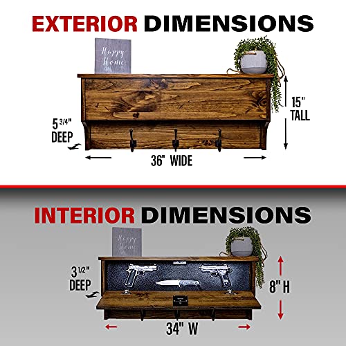 Tactical Traps Rustic Coatrack Hidden Storage with Trap Door | Compact Storage with RFID Lock | Easy Installation | Hidden 2nd Amendment Item Compartment | 36” X 15” X 5 ¾” I Dark Walnut