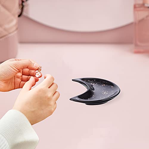 VOSAREA 2Pcs Moon Tray Crystal Holder Ceramic Jewelry Tray Tea Serving Tray Dishes Dessert Fruit Snack Plate Jewelry Organizer for Home Kitchen Hotel Guest Room