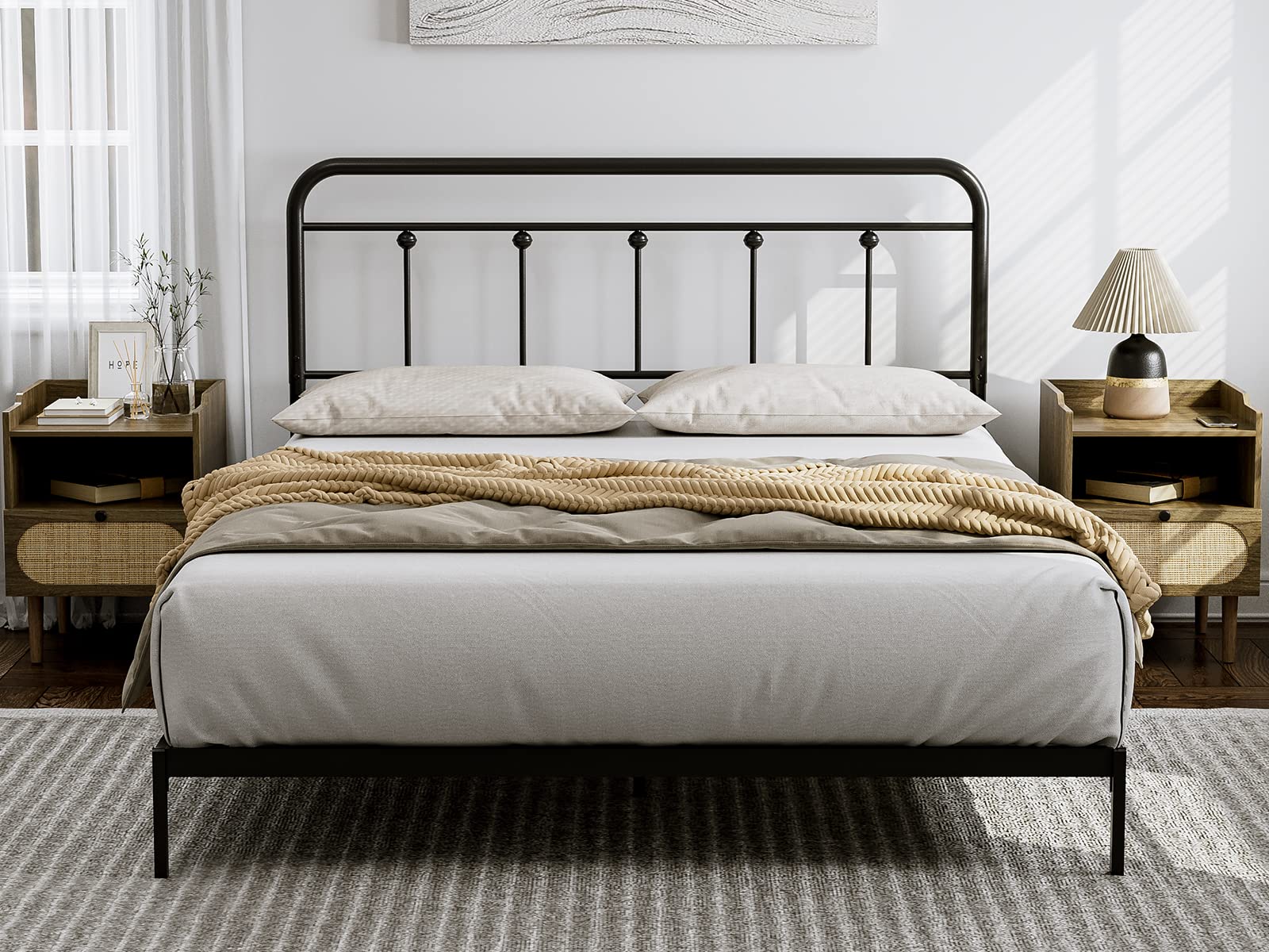 IKIFLY Metal Queen Size Headboard, Adjustable Height, Farmhouse Victorian Style, Easy Assembly, Steel Headboard Only for Bedroom, Black