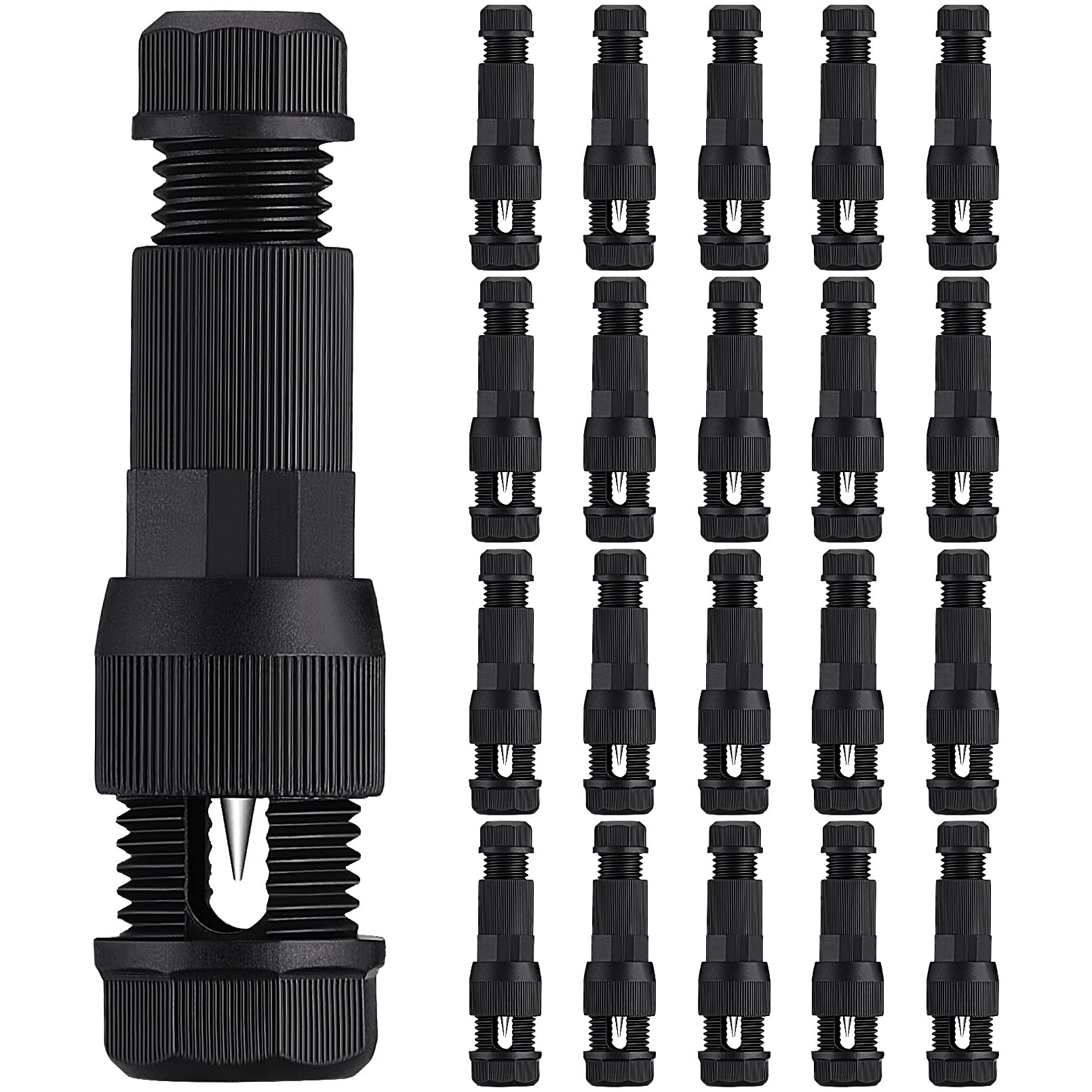 LEONLITE 20-Pack Low Voltage Wire Connectors, Fastlock Wire Connectors for Landscape Lighting, 12/14/16/18 Gauge Cable, Piercing Replacement Connectors for 12-24V Outdoor Pathway Lights, Black