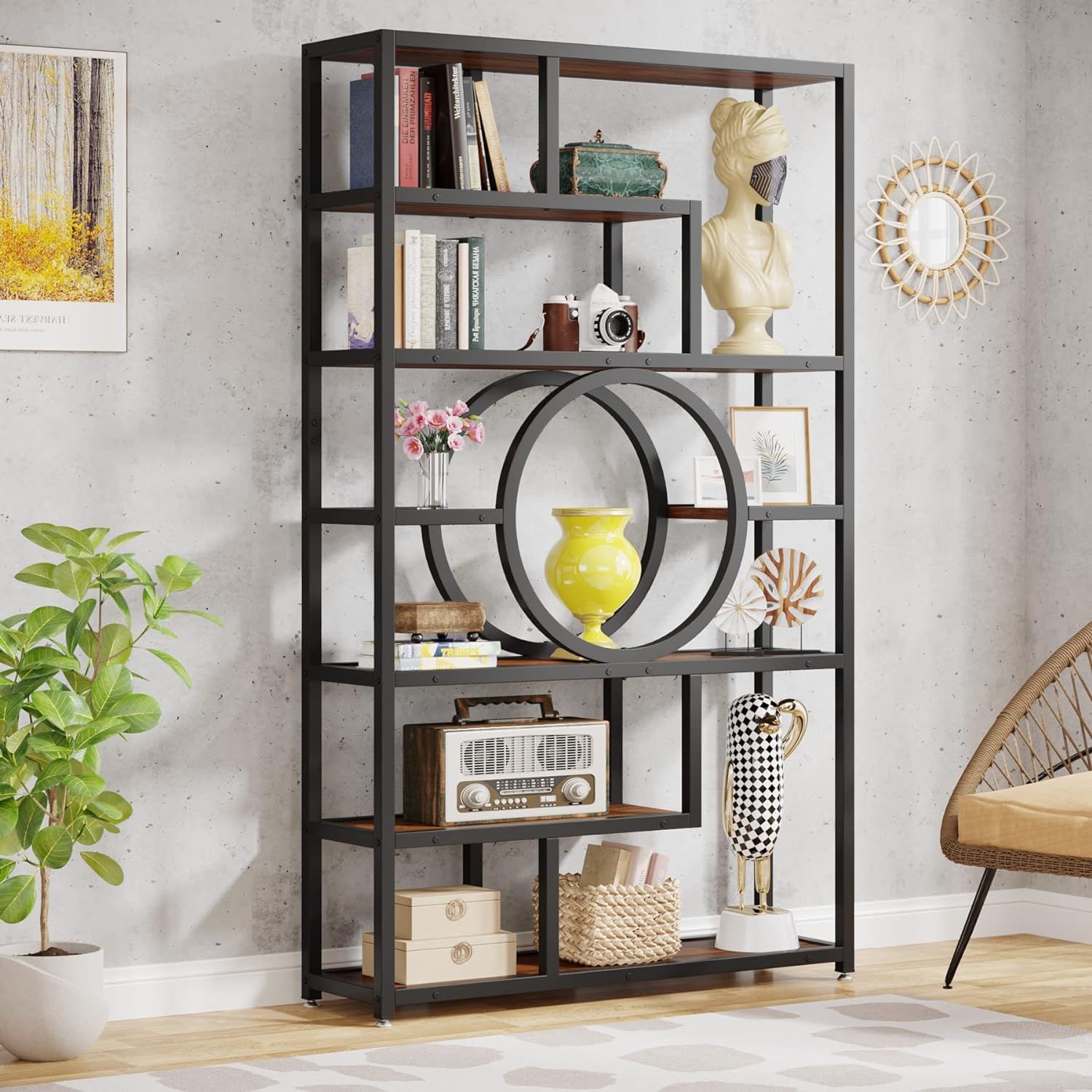 Tribesigns 2PCS 72 Inch Bookshelf Geometric Bookcase, 8-Tier Industrial Book Shelf with 11 Open Shelving Units, Etagere Bookshelves Display Stand Storage Shelves for Office, Living Room
