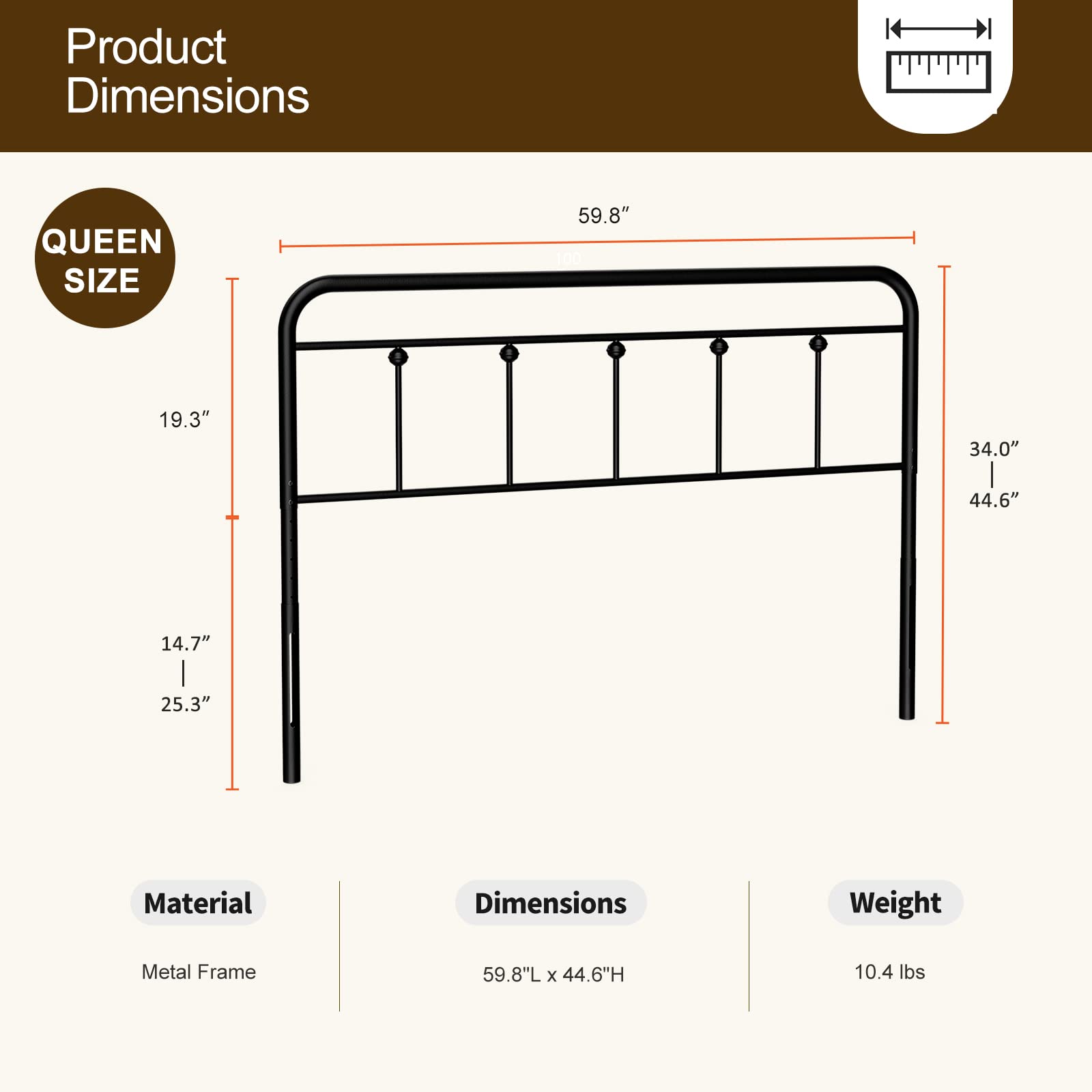 IKIFLY Metal Queen Size Headboard, Adjustable Height, Farmhouse Victorian Style, Easy Assembly, Steel Headboard Only for Bedroom, Black