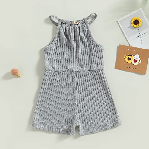 Mubineo Toddler Baby Girl Summer Basic Plain Sleeveless Halter Romper Jumpsuit Overalls Clothes (Grey, 3 Years)