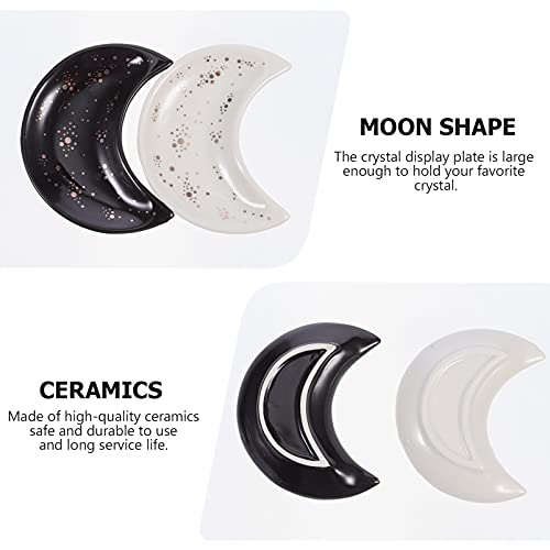 VOSAREA 2Pcs Moon Tray Crystal Holder Ceramic Jewelry Tray Tea Serving Tray Dishes Dessert Fruit Snack Plate Jewelry Organizer for Home Kitchen Hotel Guest Room