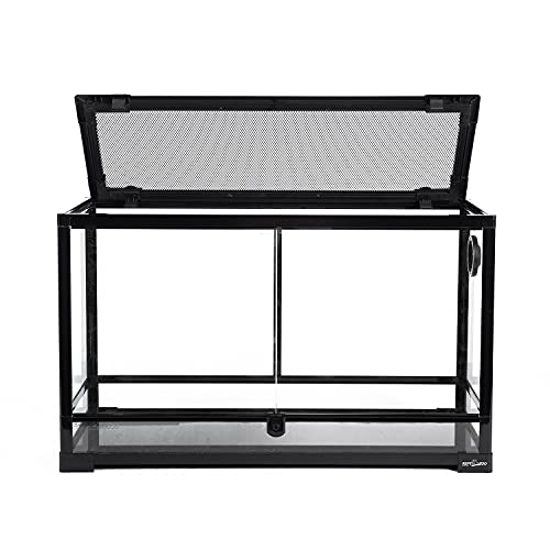 REPTI ZOO Tempered Glass Reptile Terrarium 30 Gallon, Wide Reptile Tank 30" x 12"x 18" for Reptile Pets Bearded Dragon Gecko Lizard, Double Front Opening Doors Top Screen Ventilation